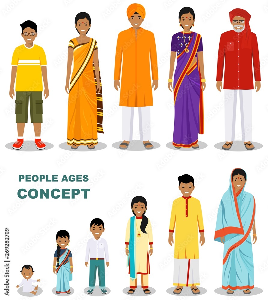 East people generations at different ages isolated on white background ...