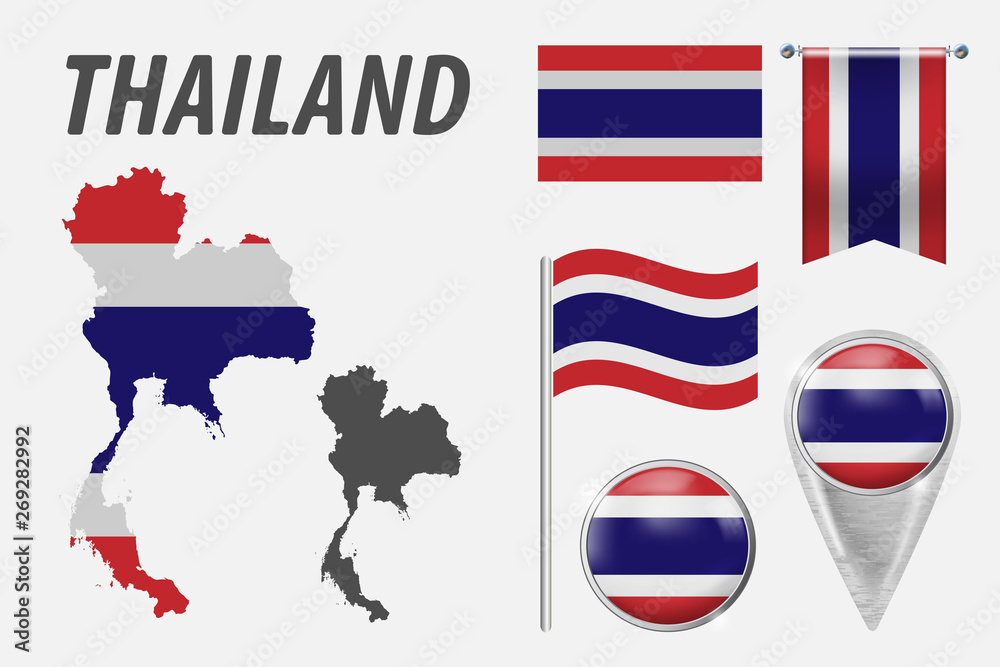 THAILAND. Collection of symbols in colors national flag on various ...