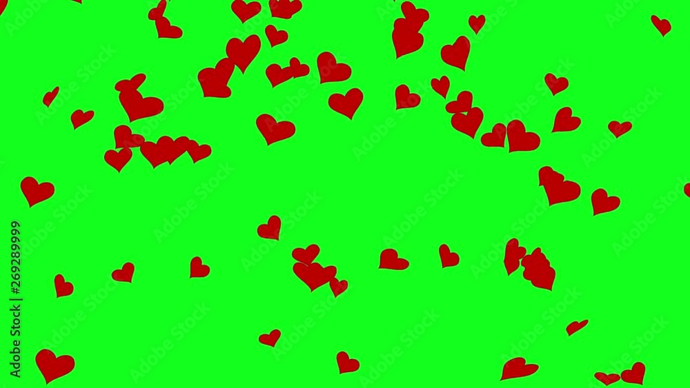 Green screen hearts falling from sky , chroma key red hearts rain ...