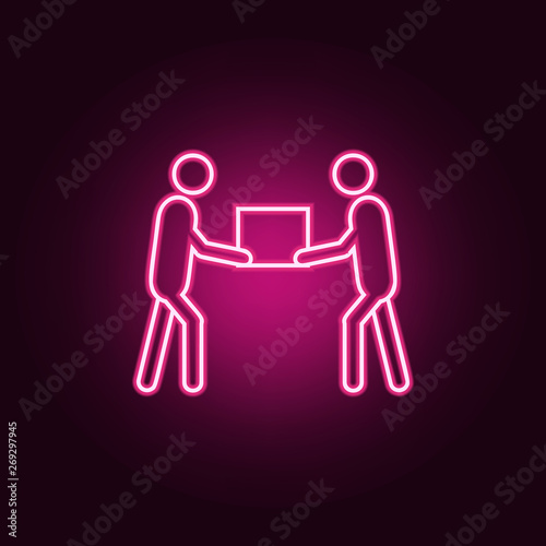 Team Lifting Heavy Object neon icon. Elements of Team work set. Simple ...