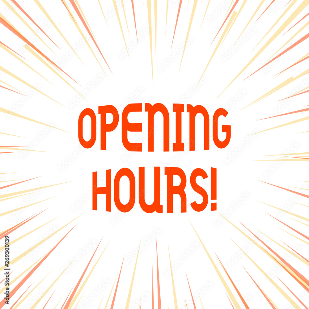 Conceptual hand writing showing Opening Hours. Concept meaning the time ...