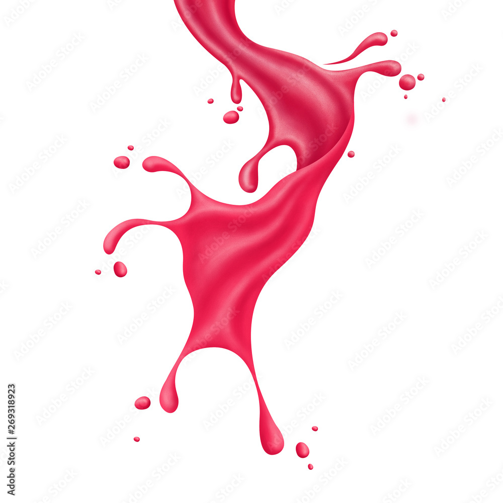 Pink strawberry juice splash realistic Illustration, liquid flowing in ...