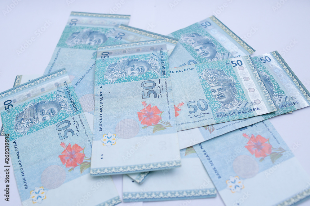 Malaysia Currency (MYR), 50 Ringgit Malaysia bank note close up. Stock ...