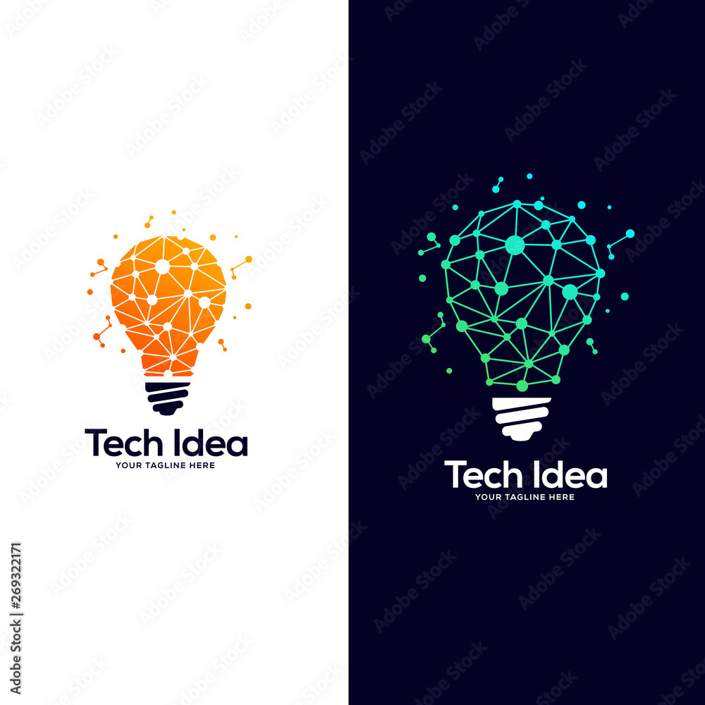 tech lightbulb logo designs concept, creative icon symbol technology ...