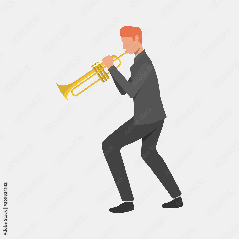 Musician blowing trumpet. Performance, sound, music, profession concept ...