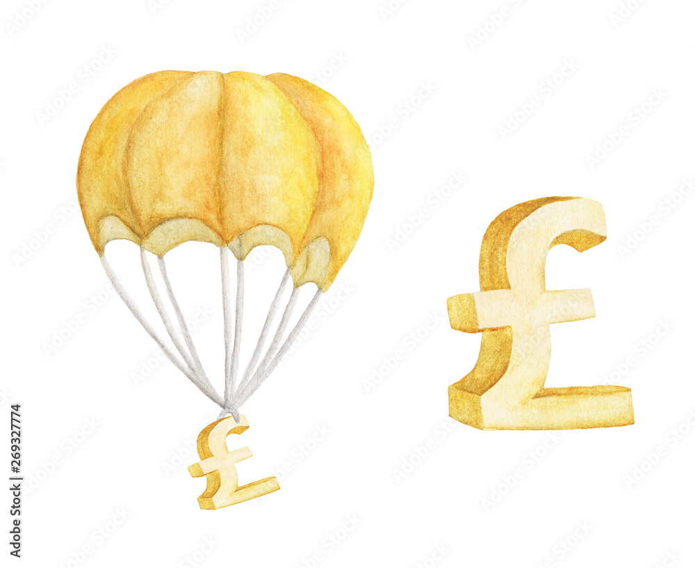 Hot air balloon with Golden Pound isolated on white background. Golden ...