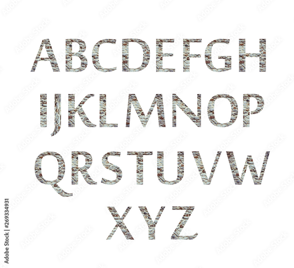 Stone font letter alphabet isolated on white background. Letters and ...