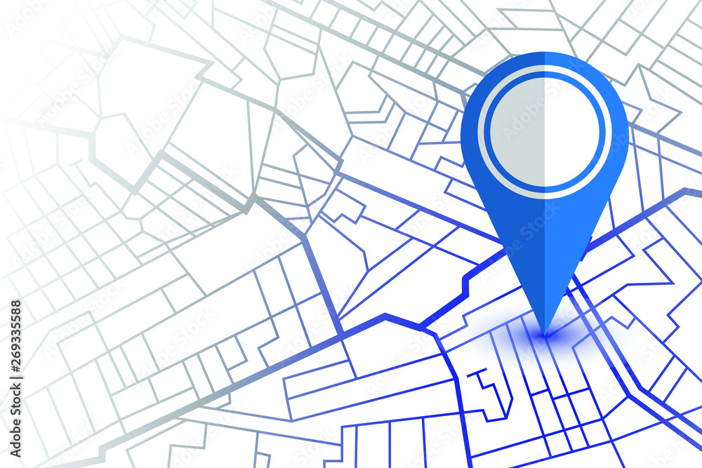 Blue pin showing location on gps navigator map. Vector illustration ...