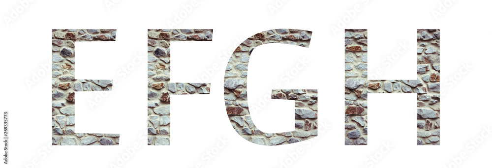 Stone font letter EFGH isolated on white background. Letters and ...