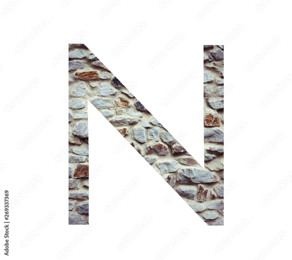 Stone font letter N isolated on white background. Letters and symbols ...