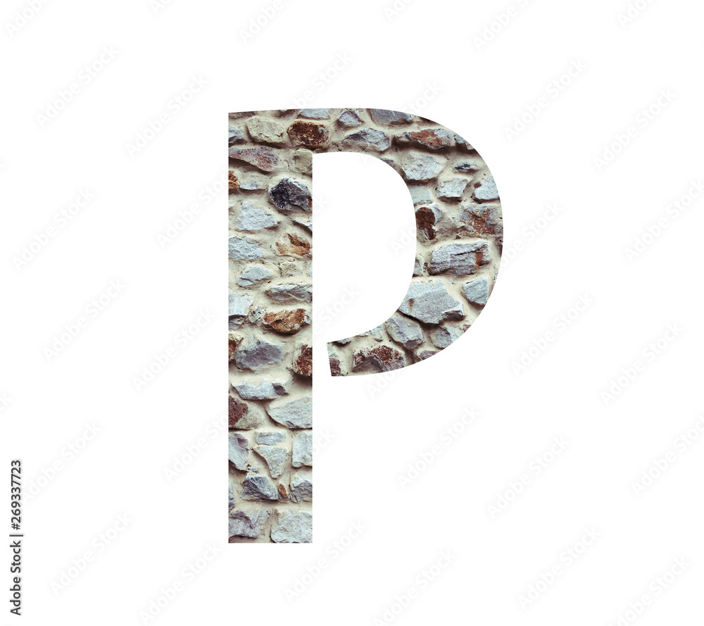 Stone font letter P isolated on white background. Letters and symbols ...