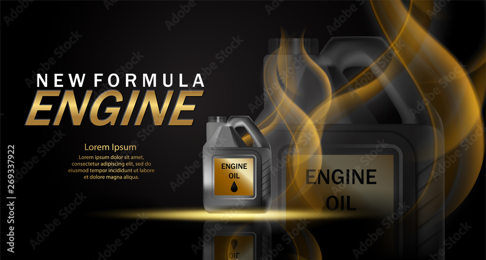 Engine oil advertisement background. Vector illustration with realistic ...