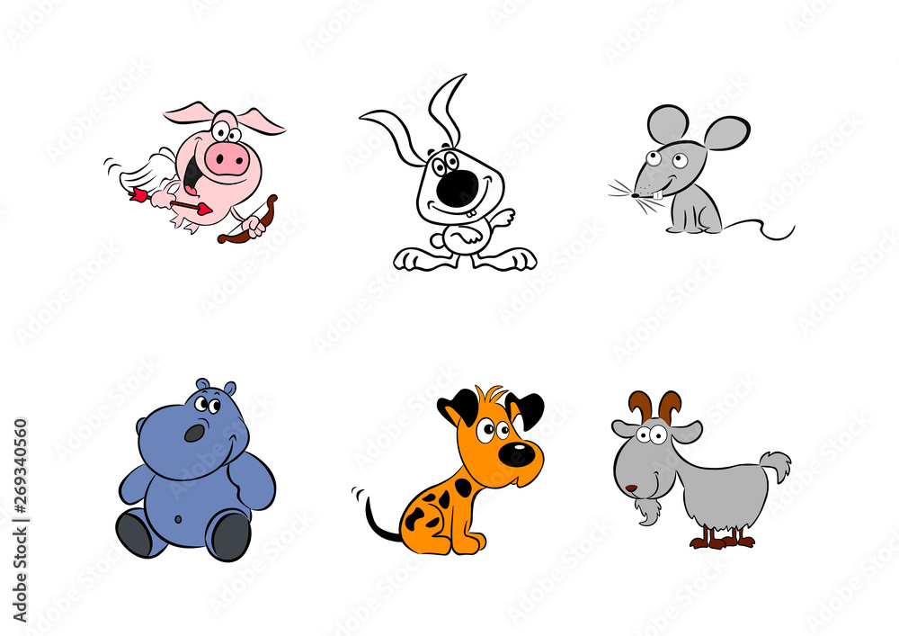 cartoon animals on a white background Stock Vector | Adobe Stock