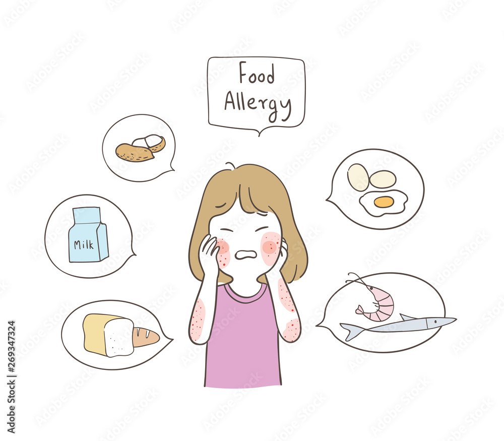 Draw infographic design a girl and food allergy. Stock Vector | Adobe Stock