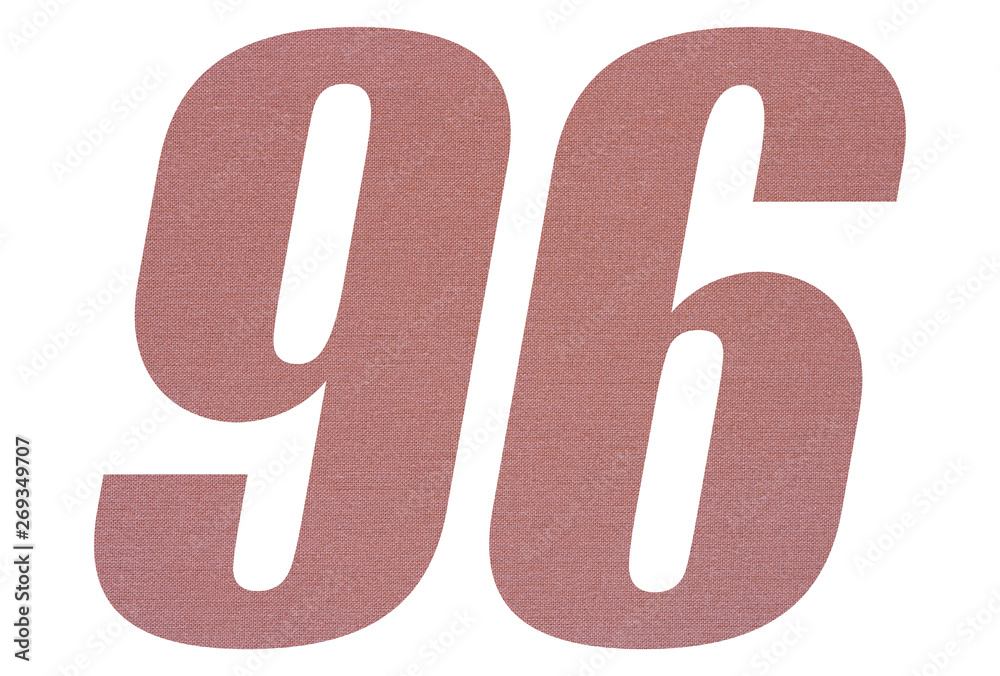 Number 96 with terracotta colored fabric texture on white background ...