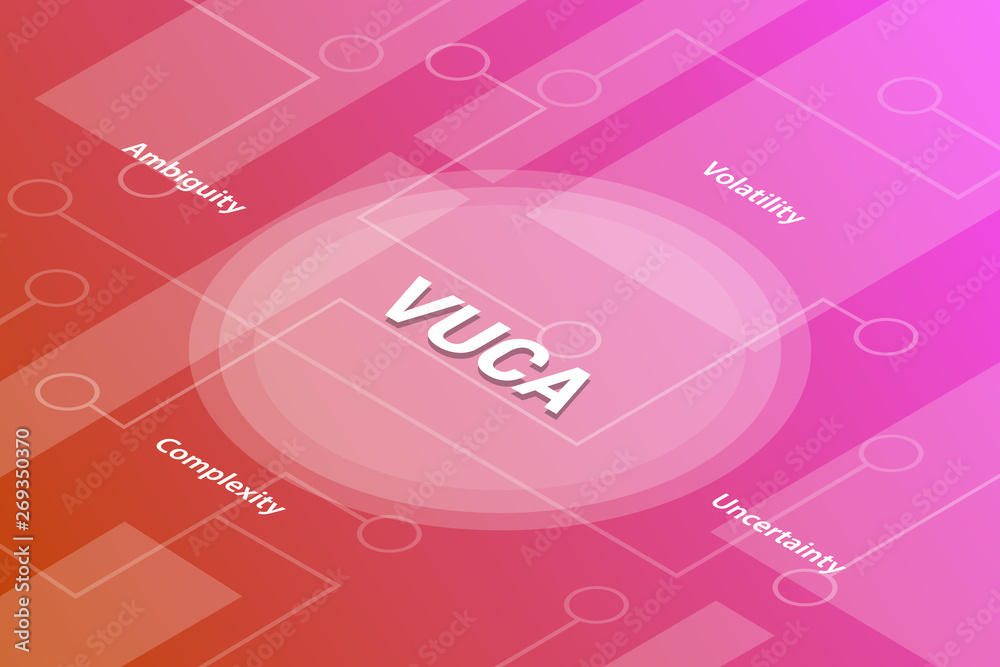 vuca words isometric 3d word text concept with some related text and ...
