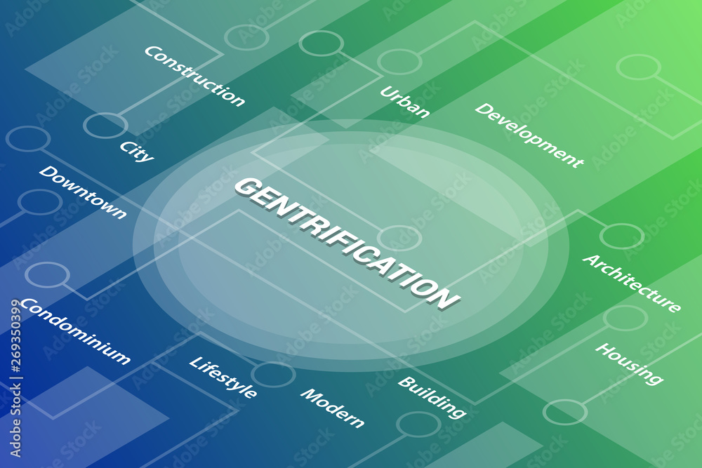 gentrification words isometric 3d word text concept with some related ...