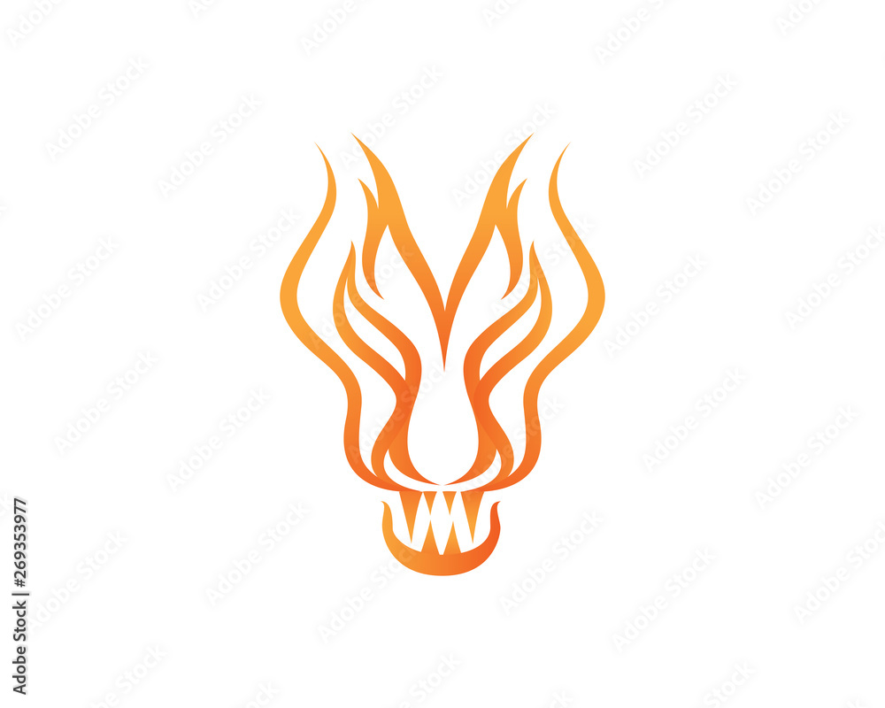Modern Flaming Dragon Face Logo Illustration In Isolated White ...