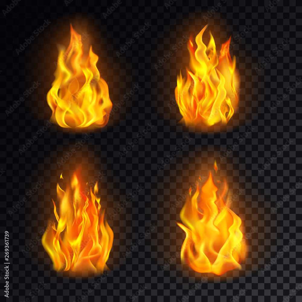 Set of isolated 3d fire or realistic burn, flame Stock Vector | Adobe Stock