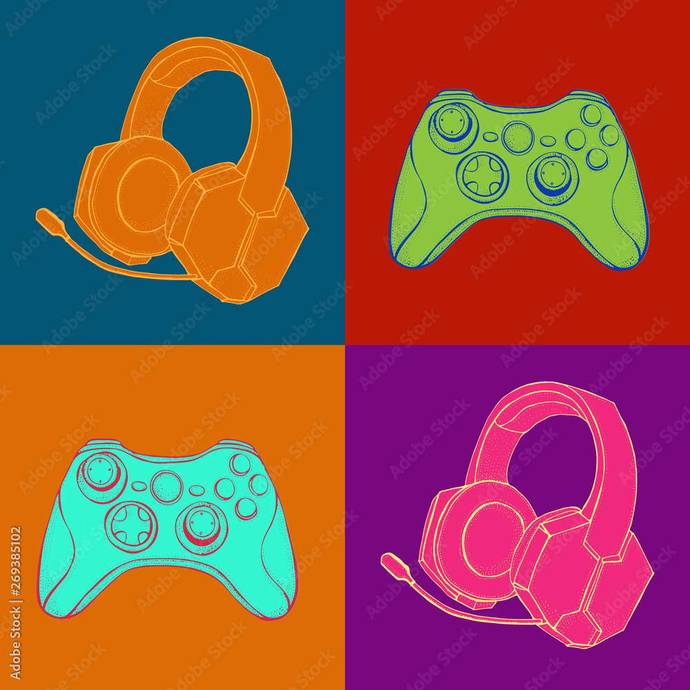 Gamepad joystick game controller and Headphones with microphone ...