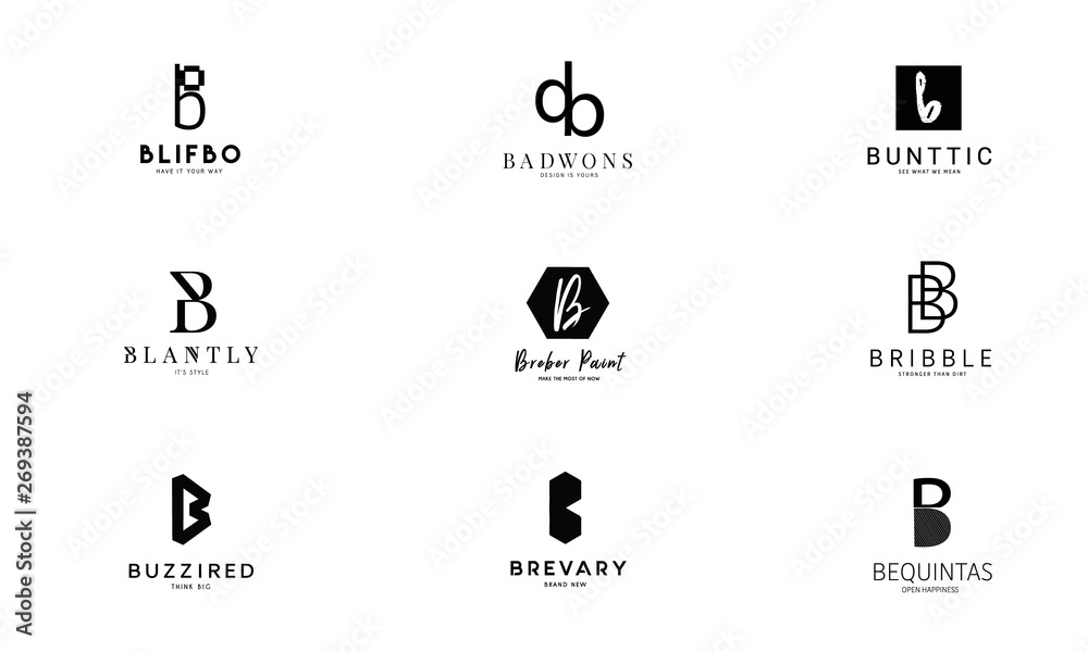 B Letter Alphabetic Logos Stock Vector | Adobe Stock