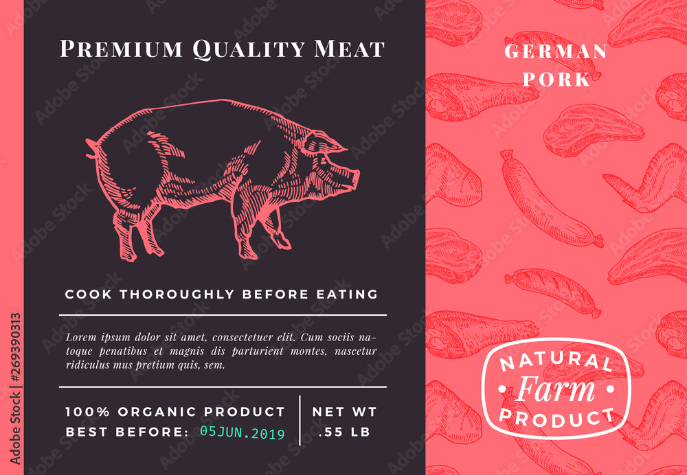 Premium Quality Meat Abstract Vector Pork Packaging Design or Label ...