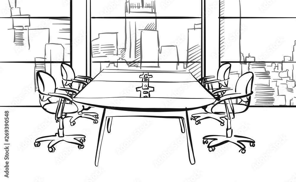 Modern office conference table drawing Stock Vector | Adobe Stock