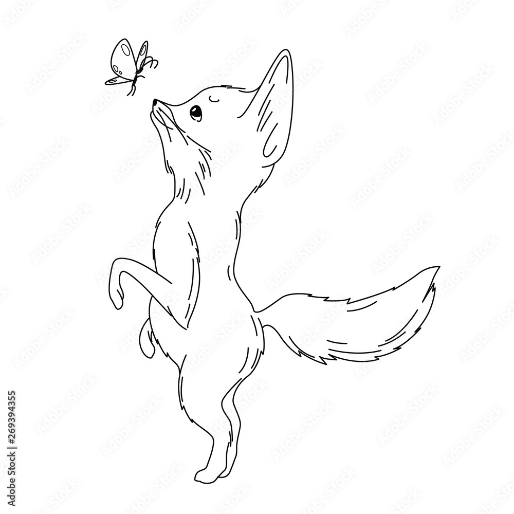 Cute fox cartoon character, vector illustration. Coloring book for kids ...