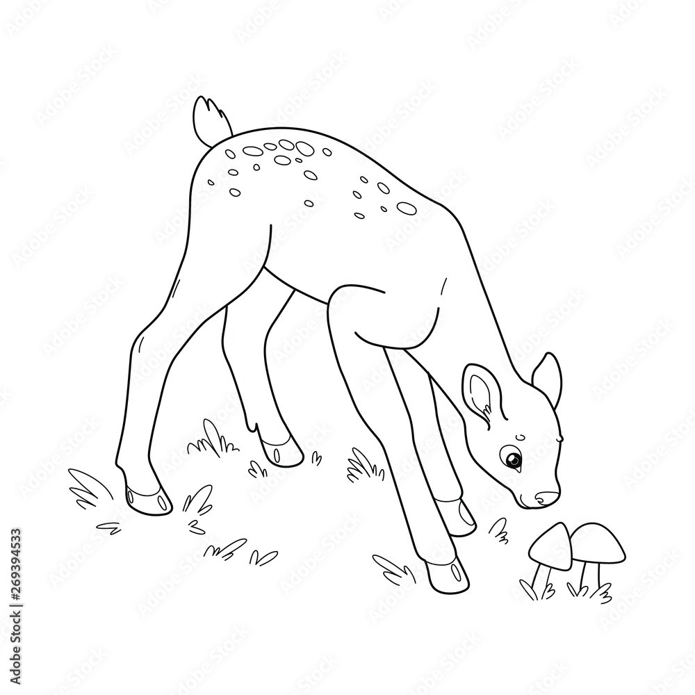 Cute deer cartoon character, vector illustration. Coloring book for ...