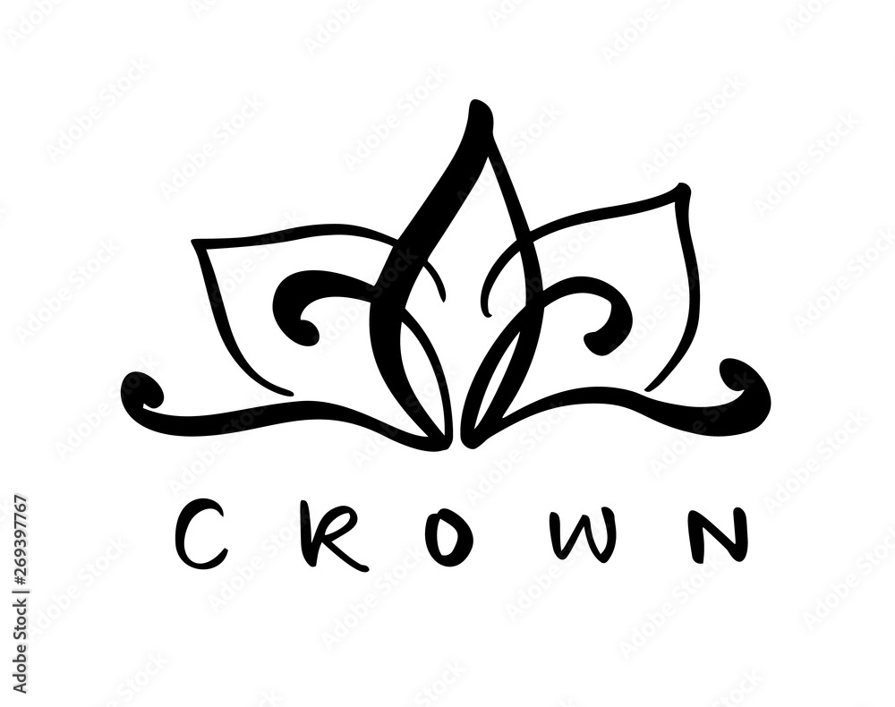 Hand drawn symbol of a stylized icon crown and calligraphic word Crown ...