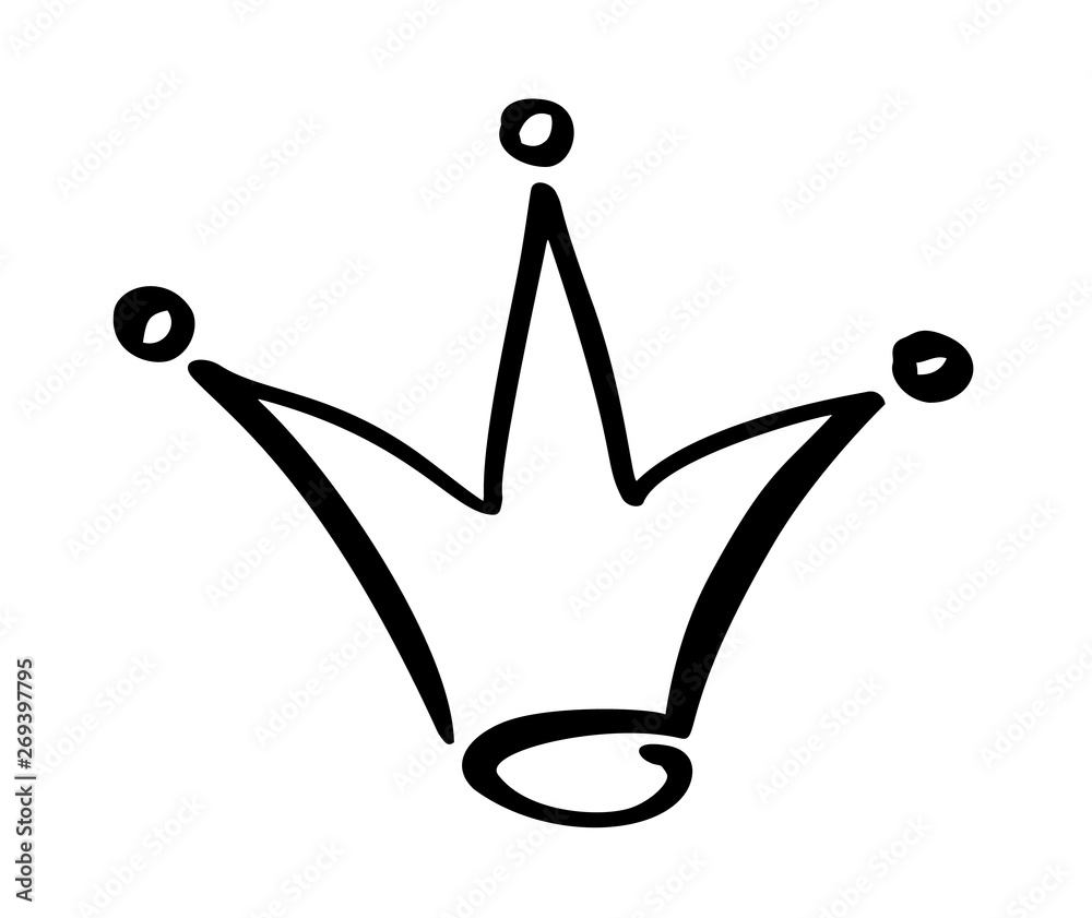 Hand drawn symbol of a stylized crown. Drawn with a black ink and brush ...