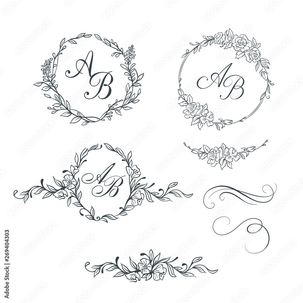 Set of elegant floral monograms Stock Vector | Adobe Stock