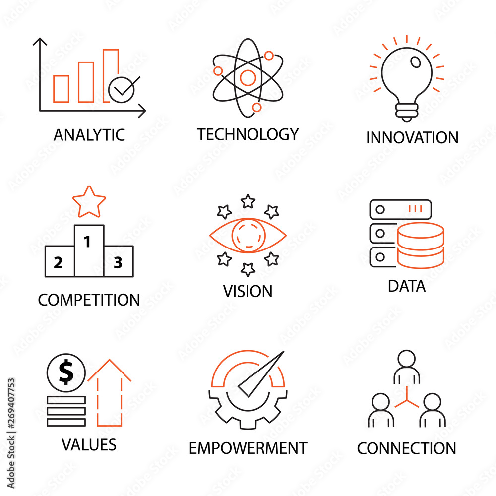 Modern Flat thin line Icon Set in Concept of Digital Transformation ...