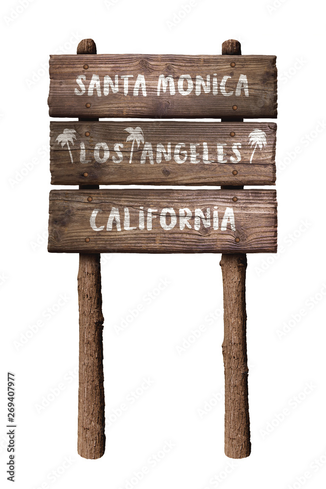 Santa Monica In Los Angeles California Wooden Board Sign Isolated On ...