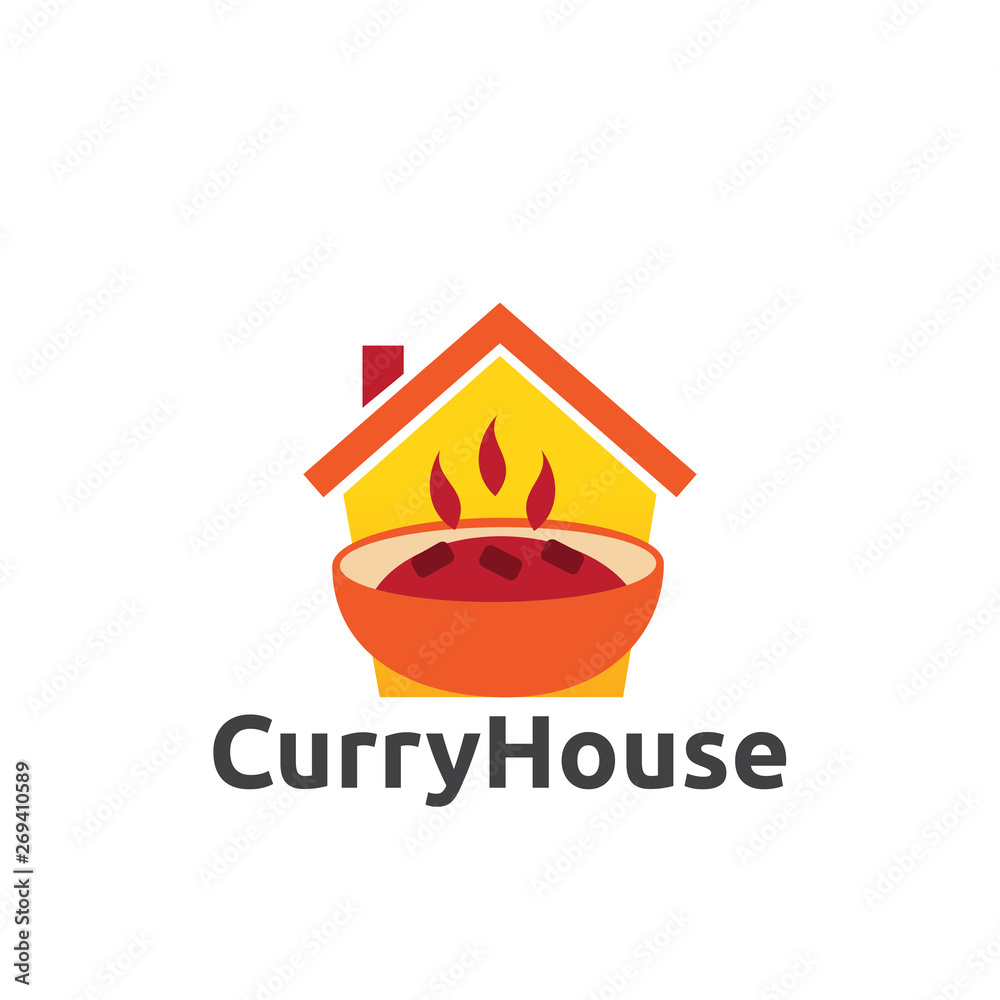 Indian Curry Restaurant Logo Bowl and House Icon Vector Stock Vector ...