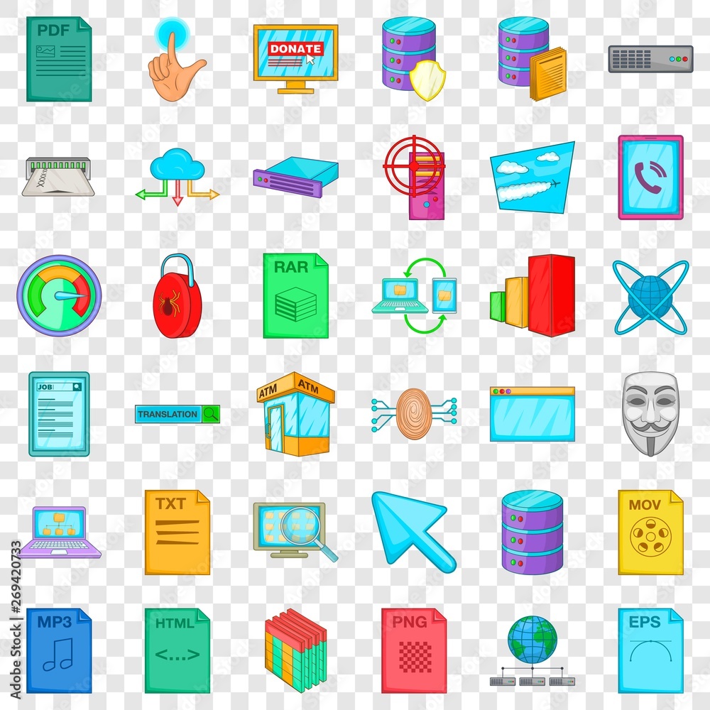 Different file icons set. Cartoon style of 36 different file vector ...