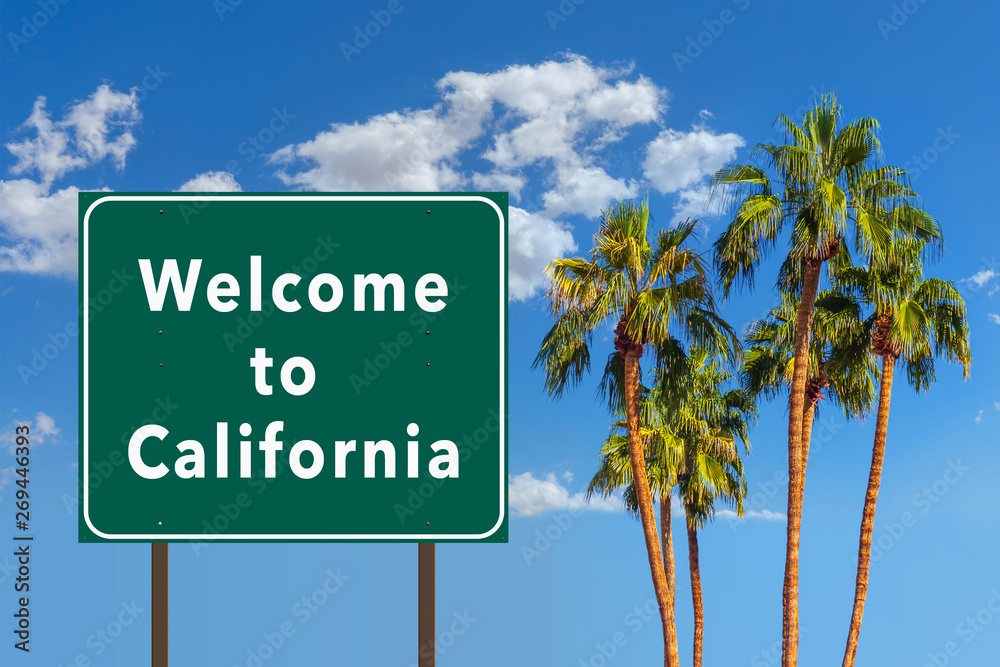 Poster Welcome to California road sign with palm trees – Wall Art ...