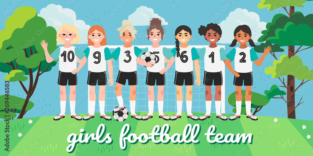 Girls Soccer Team Cartoon