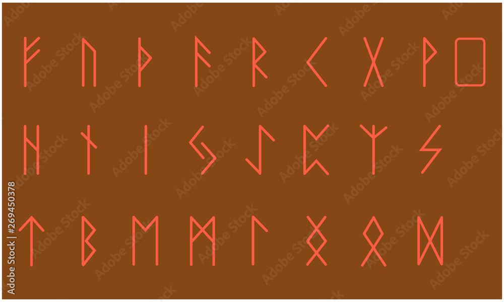 Set of Old Norse Scandinavian runes. Rune alphabet. Occult ancient ...