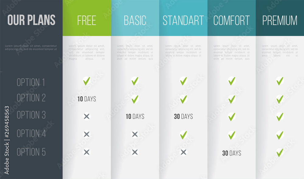 Simple vector illustration of business plans web comparison pricing ...