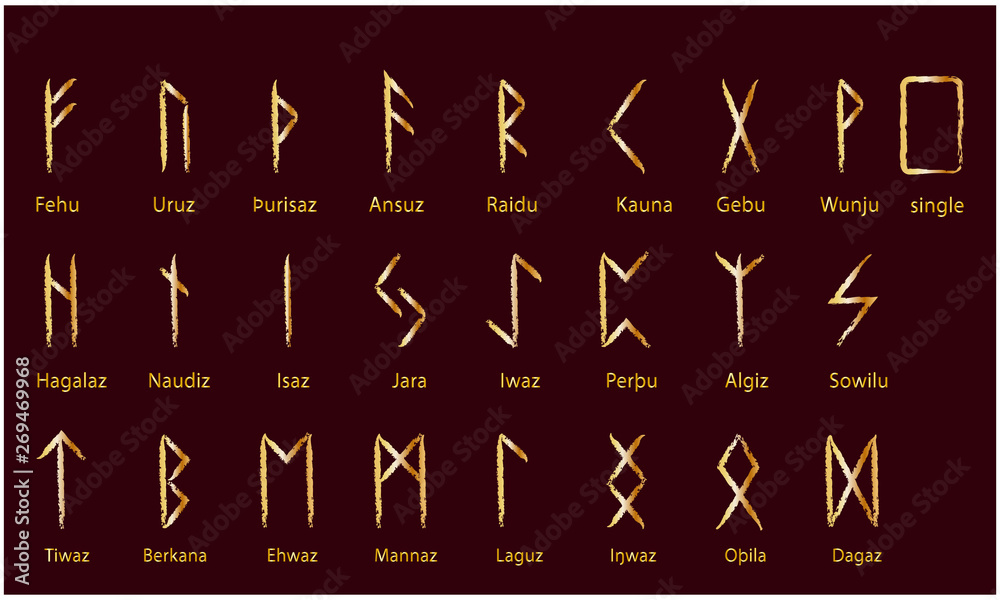 Set of Old Norse Scandinavian runes. Rune alphabet. Occult symbols ...