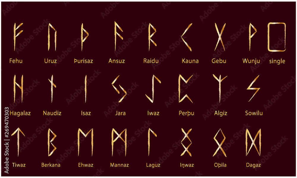 Set of Old Norse Scandinavian runes. Rune alphabet. Occult ancient ...