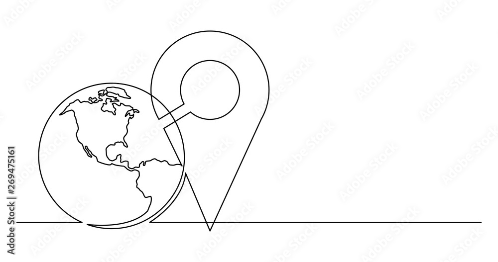 continuous line drawing of world planet with location icon Stock Vector ...
