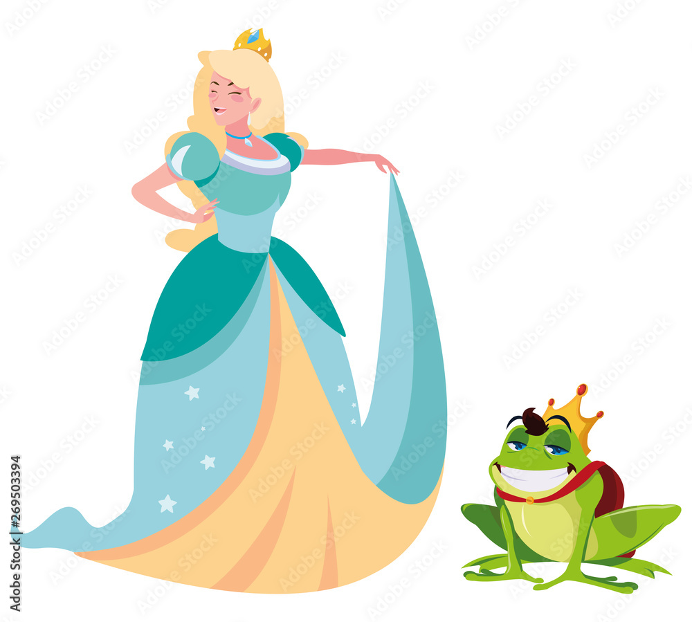 beautiful princess and toad prince of tales character Stock Vector ...