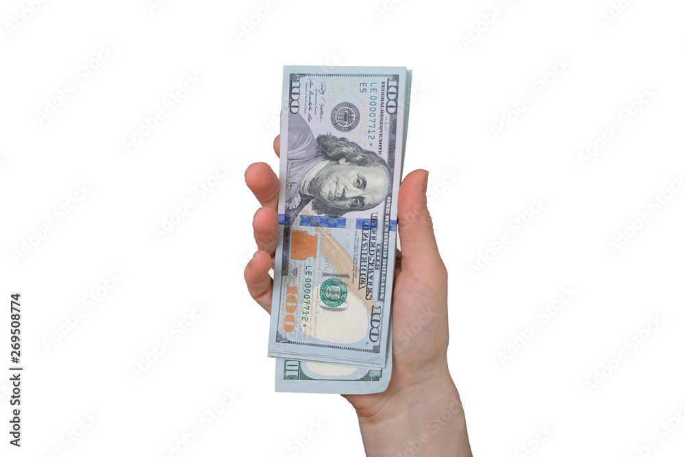 Holding Stack Of 100 Dollar Bills
