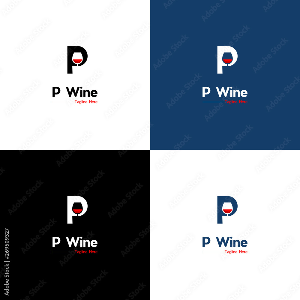 Initial P Wine bar logo template. Red and white wine glasses, Alphabet ...