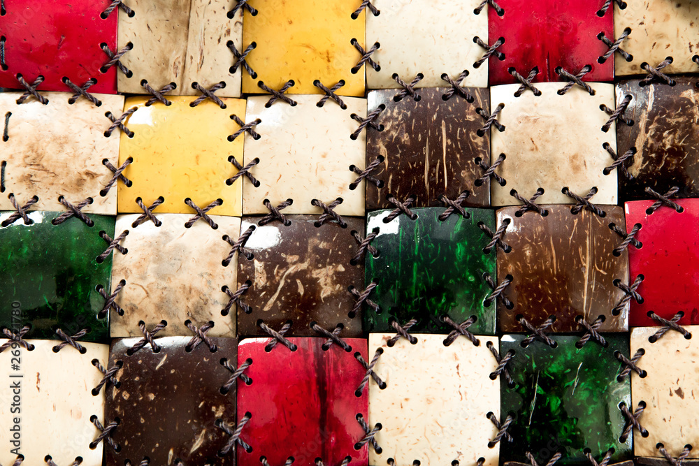 texture mosaic coconut. Close, the decor is made of natural eco ...
