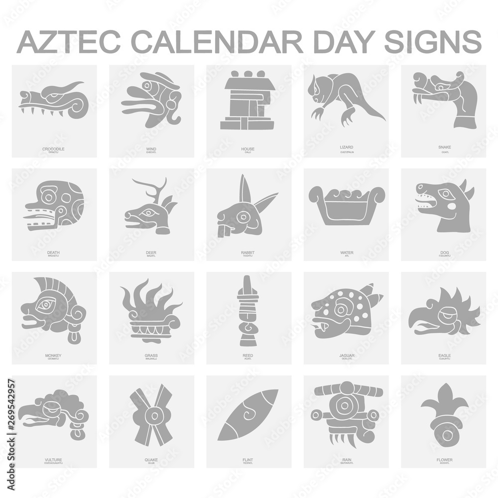 set of monochrome icons with Aztec calendar Day signs Stock Vector ...