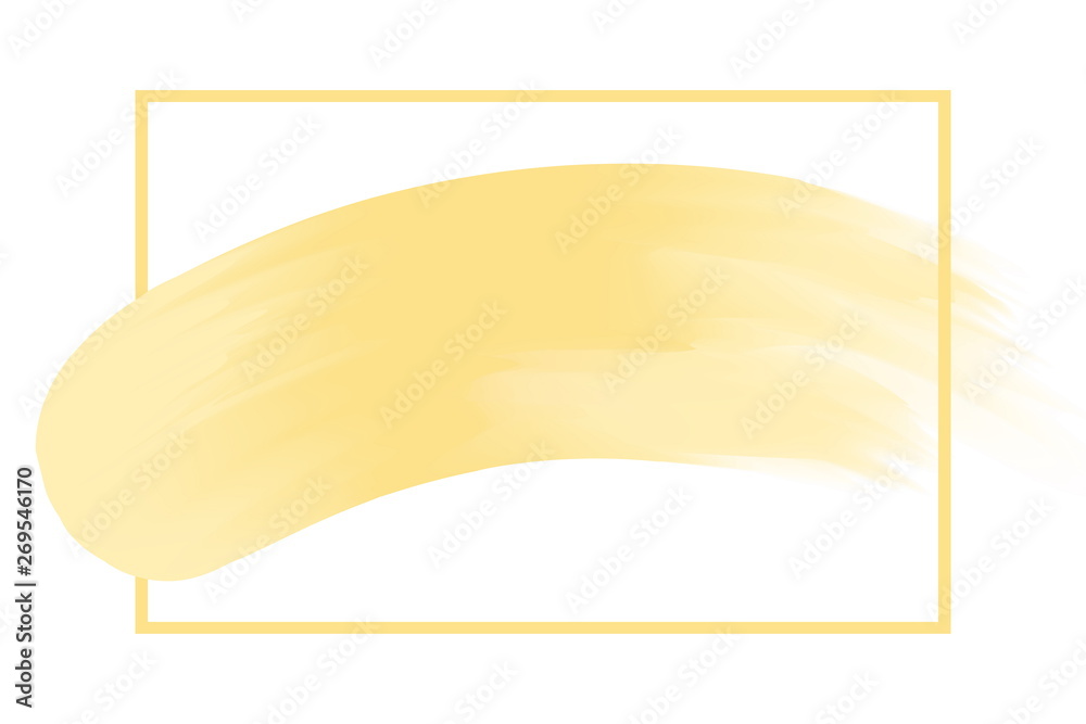 line frame and brush painted yellow watercolor background pastel soft ...