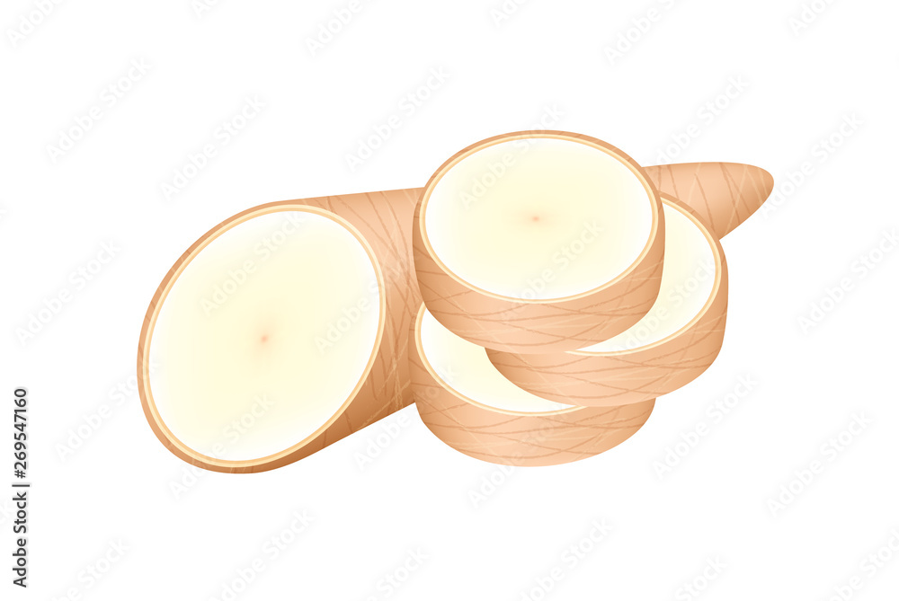 raw cassava fresh isolated on white background, cassava cut slice for ...